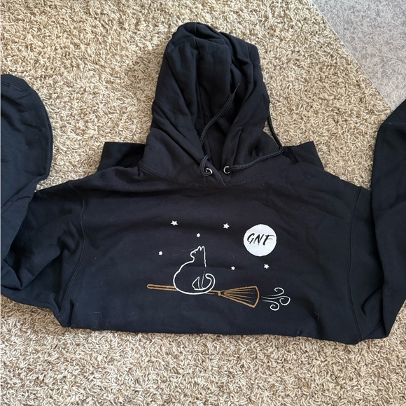 Sweaters | Black Hoodie With Cat And Broomstick Design Georgenotfound ...